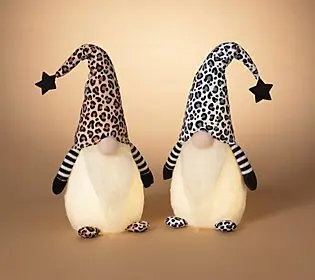 GERSON INTERNATIONAL Set Of 2 Lighted Leopard Print Gnome Figurines Gerson Co