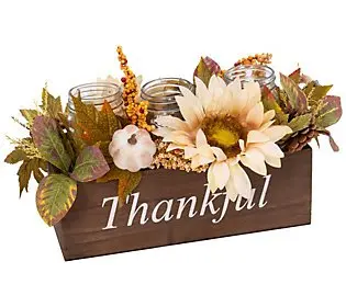 EVERLASTING GLOW 16-in Long Wood Fall Box And 3 Candle Jars E Erlasting Glow