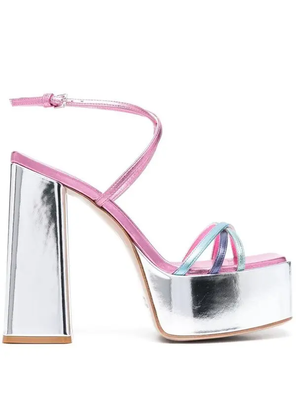 HAUS OF HONEY Wannabe Mirror Leather Platform Sandals - Silver