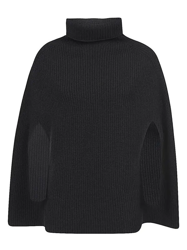 SA SU PHI Ribbed Wool-cashmere High Neck Cape - Black
