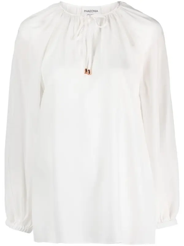 PHAEONIA Anita Long Sleeve Silk Blouse - White