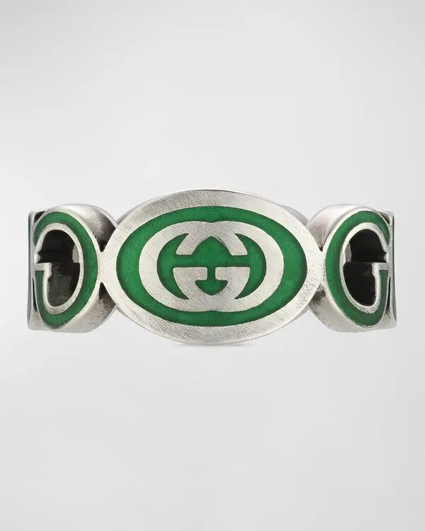 Gucci Interlocking G Enamel Band Ring - Green