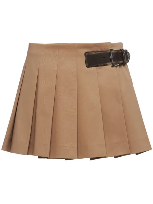 Prada Pleated Gabardine Miniskirt - Brown