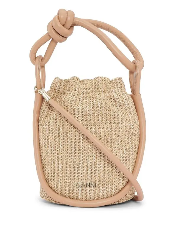 Ganni Small Knot Bucket Raffia Bag - Neutrals | Editorialist