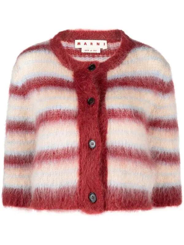 Marni Striped Button-up Cardigan - Red
