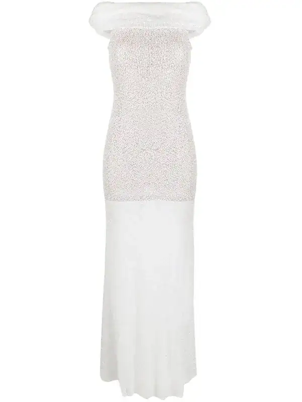 self portrait white beaded sequin maxi dress self-portrait - White Sequin Lace Tiered Maxi Dress main image 1