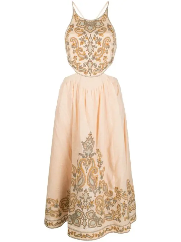 Zimmermann Devi Halter Tie Midi Dress - Orange