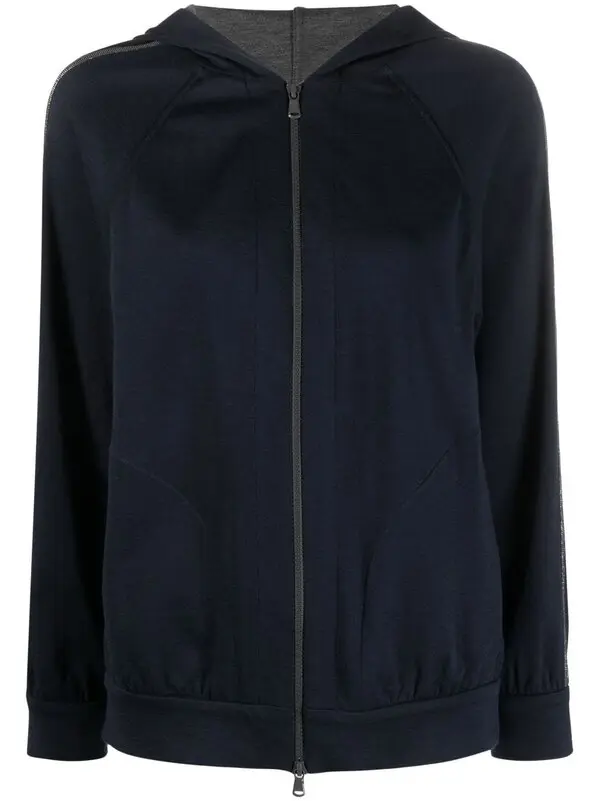 Brunello Cucinelli Monili-trimmed Zip-up Hoodie - Blue
