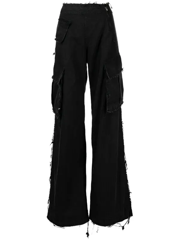 GROUND ZERO Frayed-edges Cargo-pocket Jeans