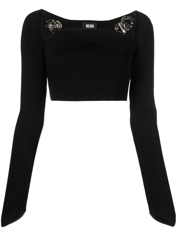 Gcds Ribbed Square-neck Cropped Top