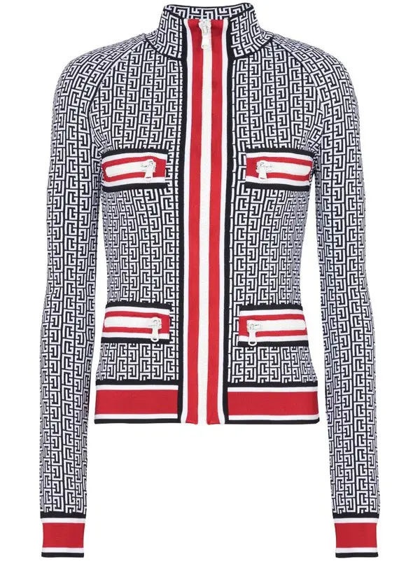 Balmain Monogram-jacquard Zip-up Cardigan