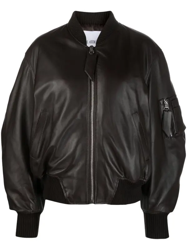 Attico Leather Bomber Jacket - Brown