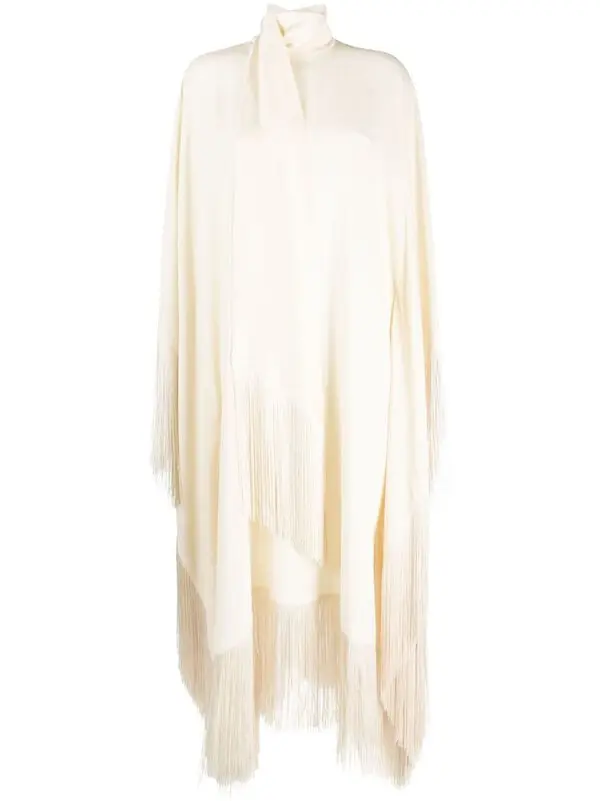 TALLER MARMO Long-sleeve Fringed Midi Dress - Neutrals