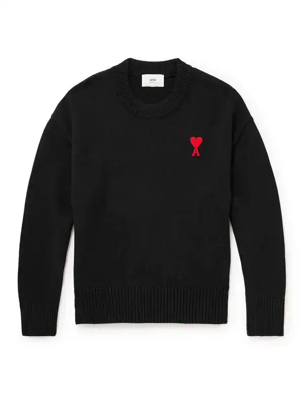 Ami Paris Adc Logo-Embroidered Cotton And Merino Wool-Blend