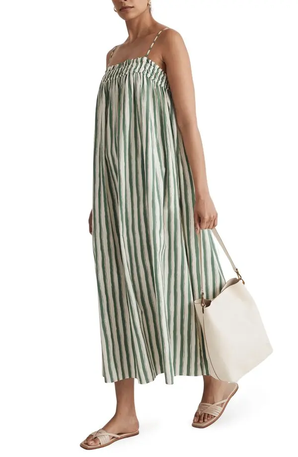Madewell Stripe Ruffle Cotton Poplin A-Line Dress In Artist Stripe  Versailles Green - 35% Off | Editorialist