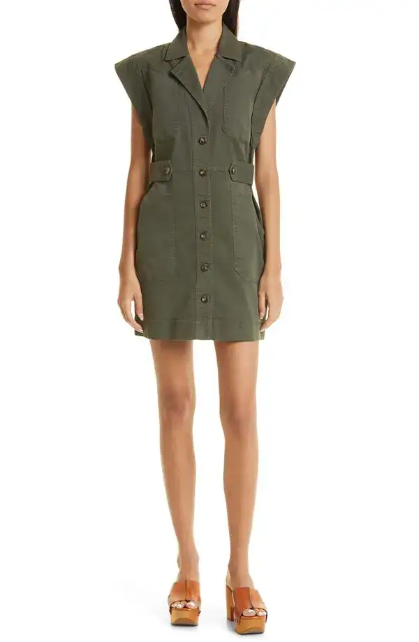 Veronica Beard Jax Button Front Twill Dress In Army Green - 61% Off |  Editorialist