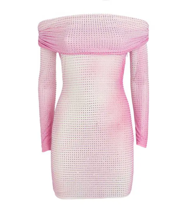 self portrait long sleeve crystal mini dress Self-Portrait | Dresses | Self Portrait Pink Contour Rhinestone Crystal  Mesh Long Sleeve Mini Dress 2