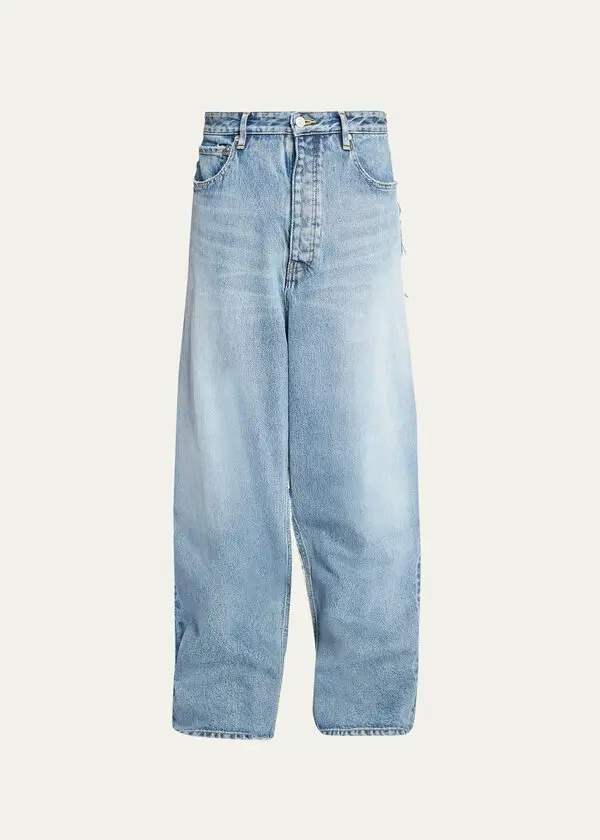 Balenciaga Hybrid Fleece And Denim Baggy Pants - Bleu Jaune 
