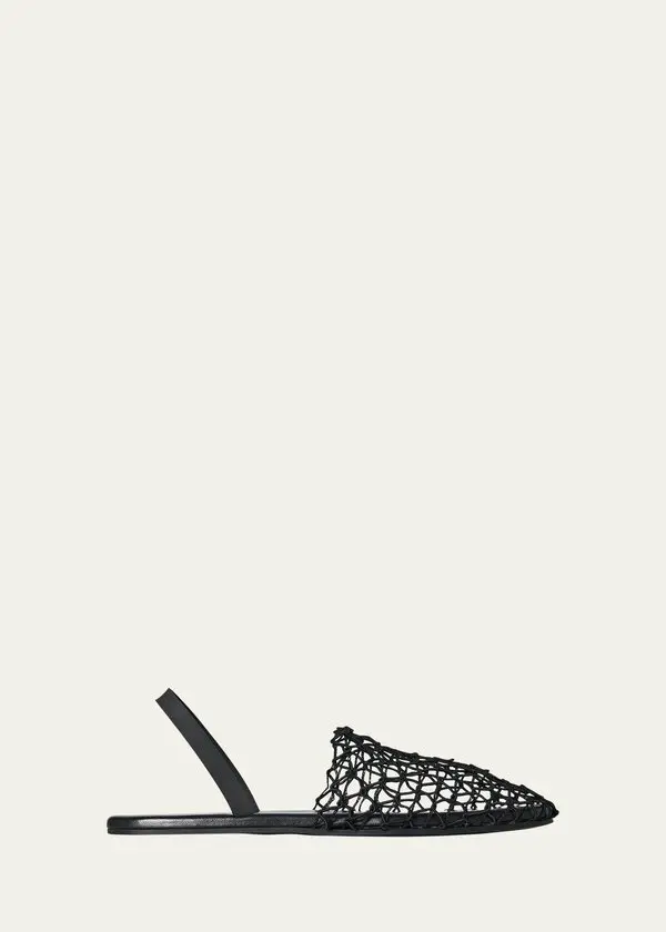 THE ROW Woven Net Leather Slingback Slippers - Black | Editorialist
