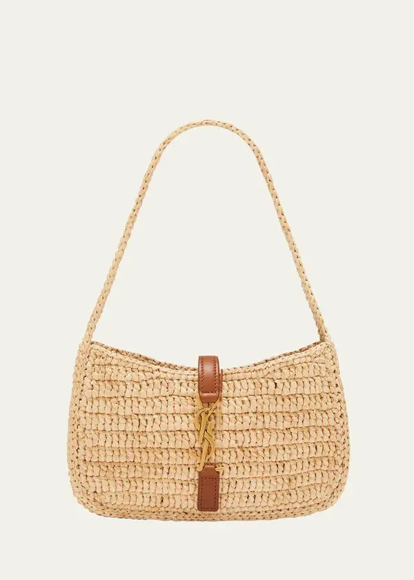 Saint Laurent Le 5 A 7 Mini Shoulder Bag In Raffia - Naturel Brick