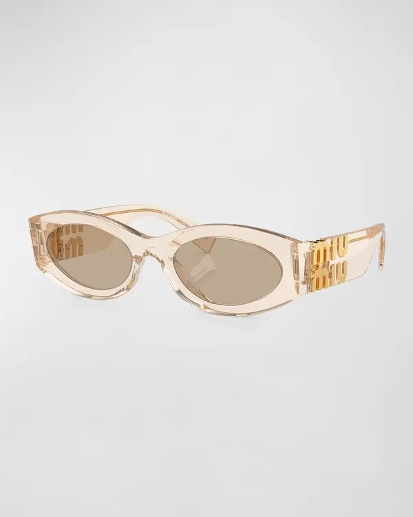 Miu Miu Logo Oval Sunglasses - Dark Brown