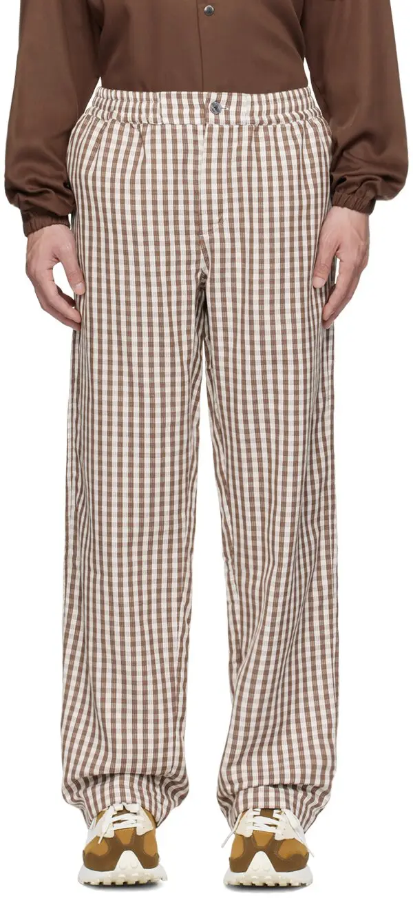Mfpen White & Brown Easy Trousers In Brown Tablecloth - 74% Off 