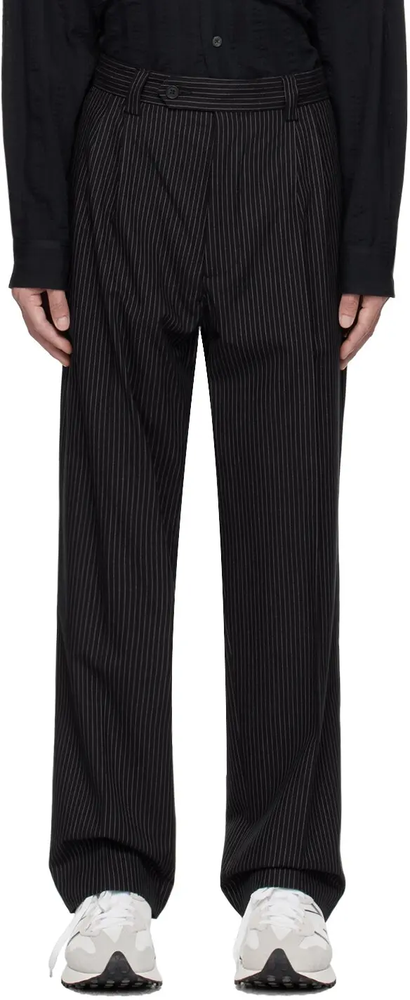 Mfpen Black Classic Trousers In Black Pinstripe - 41% Off 
