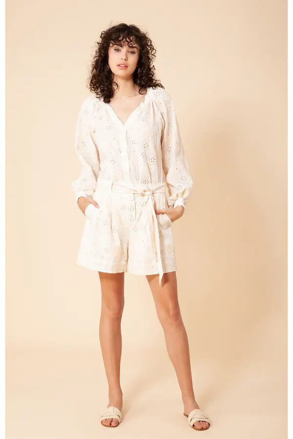 Hale Bob Elena Eyelet Top - Neutral