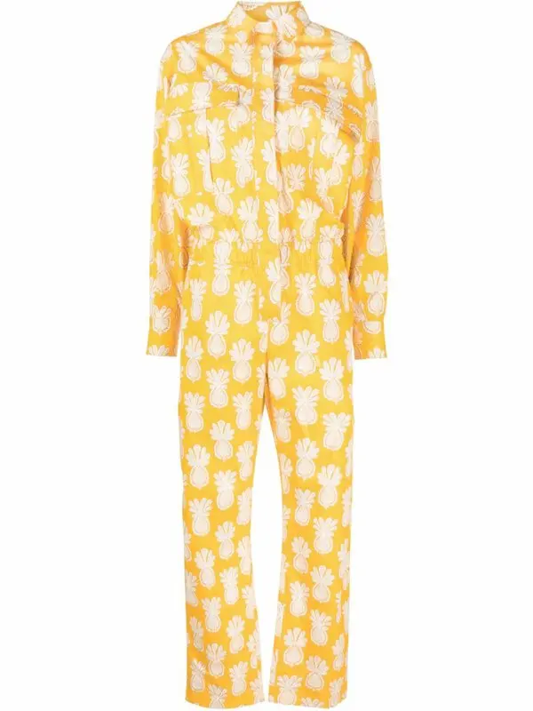 La DoubleJ Aviator Pineapple-print Cotton Jumpsuit - Yellow
