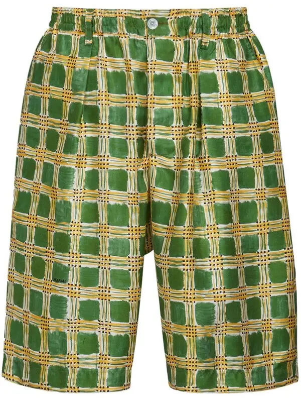 Marni Silk Check Shorts - Green
