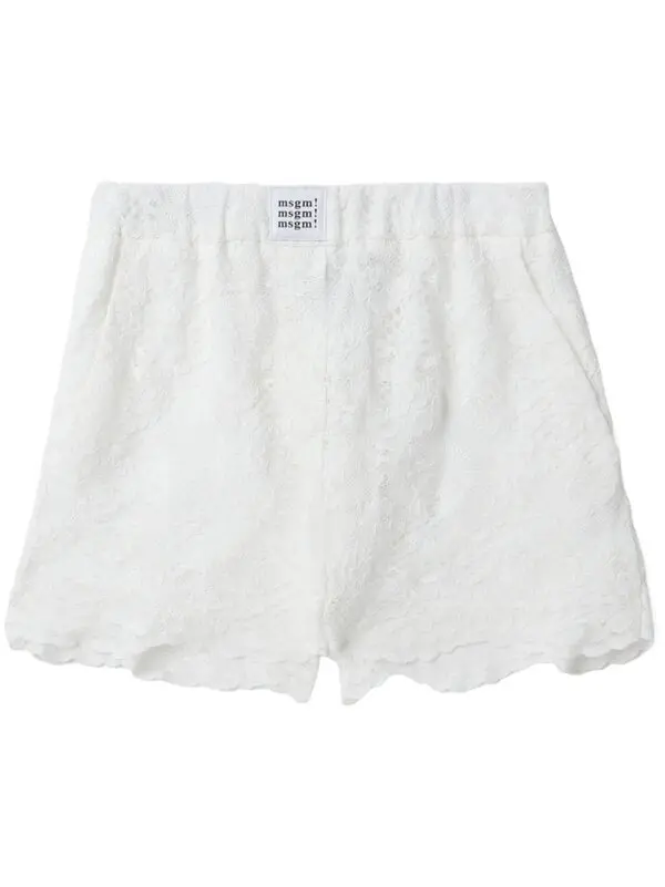 MSGM Logo-patch Scalloped Lace Shorts