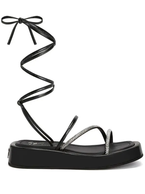 GIUSEPPE ZANOTTI Melbourne Lace Up Flatform Sandals - Black