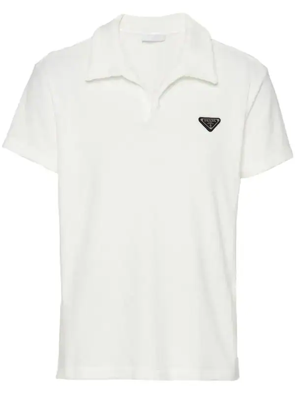 Prada Logo-Plaque Terry-Cloth Polo Shirt - White | Editorialist