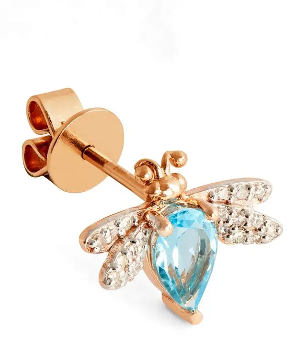 BEE GODDESS Diamond And Topaz Honey Bee Earring