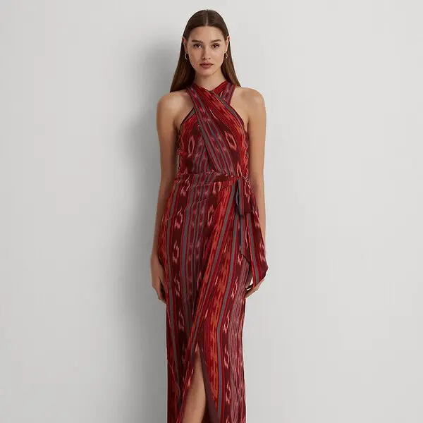 open lace back dress Vintage Ralph Lauren Towling Halter Neck Dress