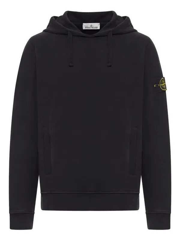 Stone Island Logo Cotton Hoodie - Black