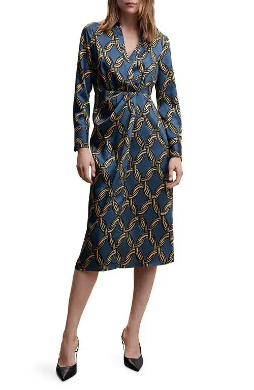 Mango Chain Print Long Sleeve Shirtdress