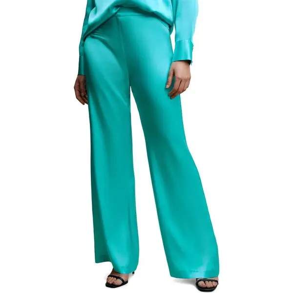 Mango Satin Palazzo Pants - Turquoise