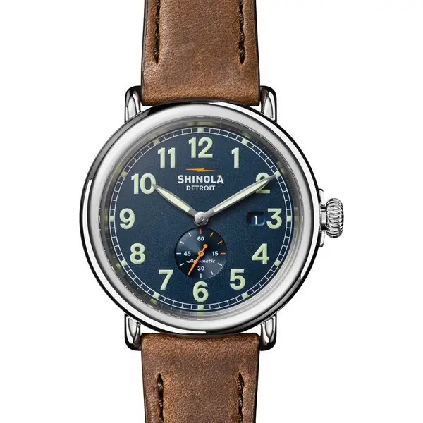 Shinola Runwell Automatic Leather Strap Watch - Midnight Blue