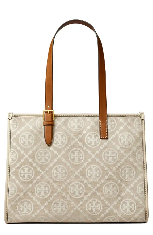 Tory Burch Small T Monogram Tote Ivory Editorialist