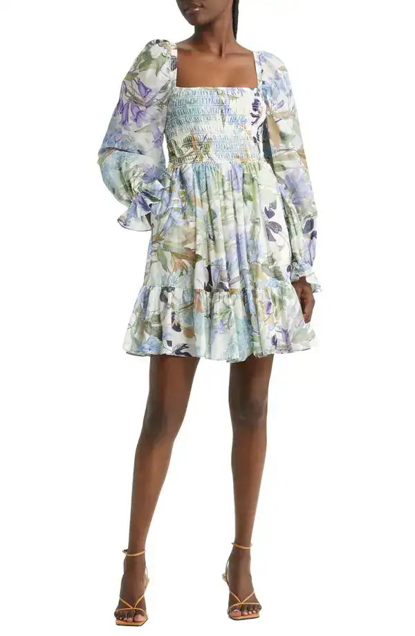 Other Stories Floral Long Sleeve Smocked Cotton Dress In Blue/ Purple  Floral Kiki Aop - 30% Off | Editorialist