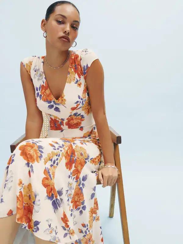 reformation orange print dress Reformation Baden Dress In Hari - 70% Off