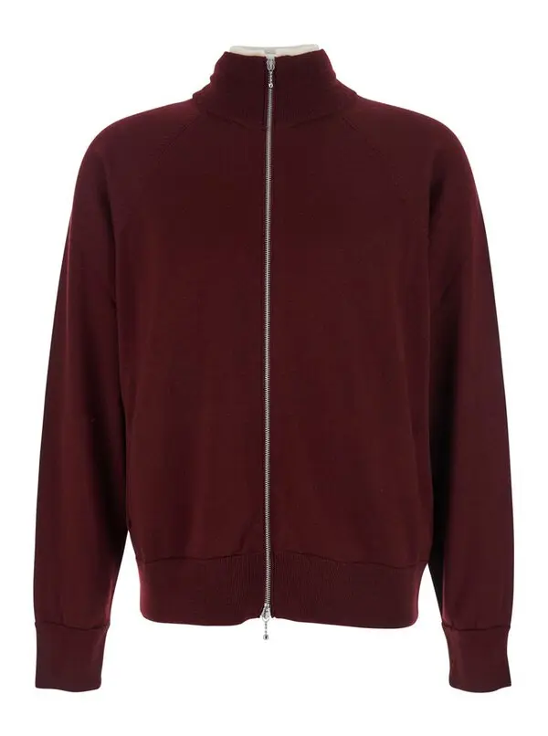 JIL SANDER Cardigan With High Neck And Front Zip - Red