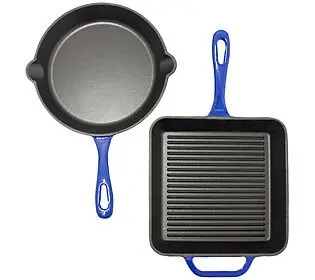 BERGHOFF 2-piece Enamel On Cast Iron 10' Fry & Rill Pan Set