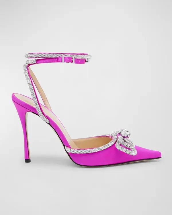 Mach & Mach Strass Bow Double Ankle-strap Pumps - Fuschia