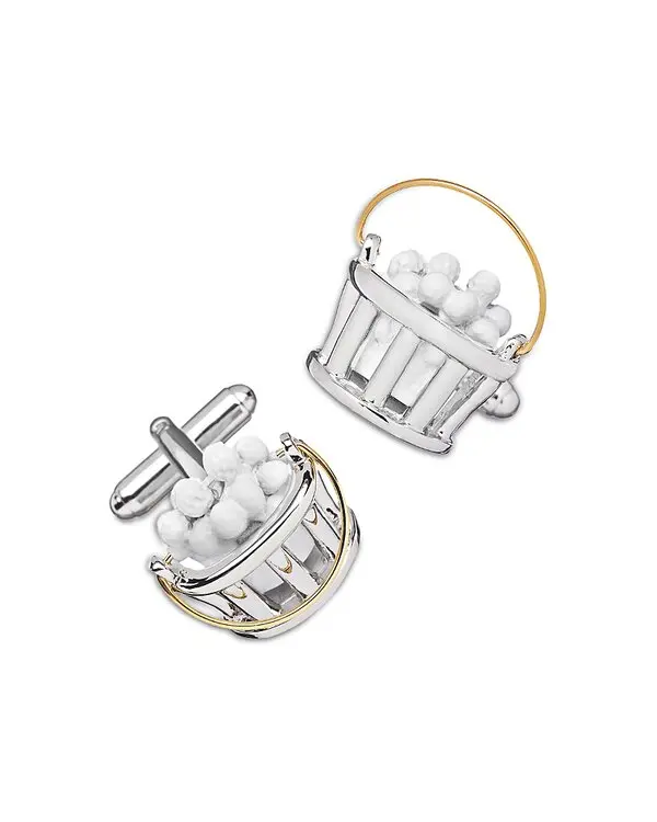 LINK UP Bucket Of Golf Balls & Gold Tone Rhodium Plated Cufflinks