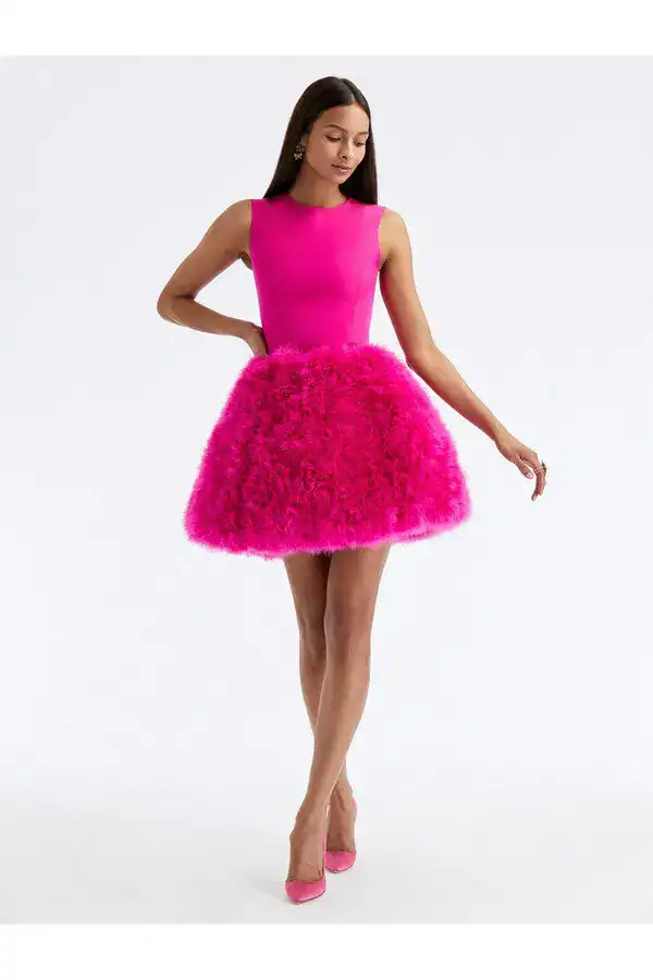 Oscar De La Renta Marabou Feather Faille Cocktail Dress In Pink - 50% Off |  Editorialist