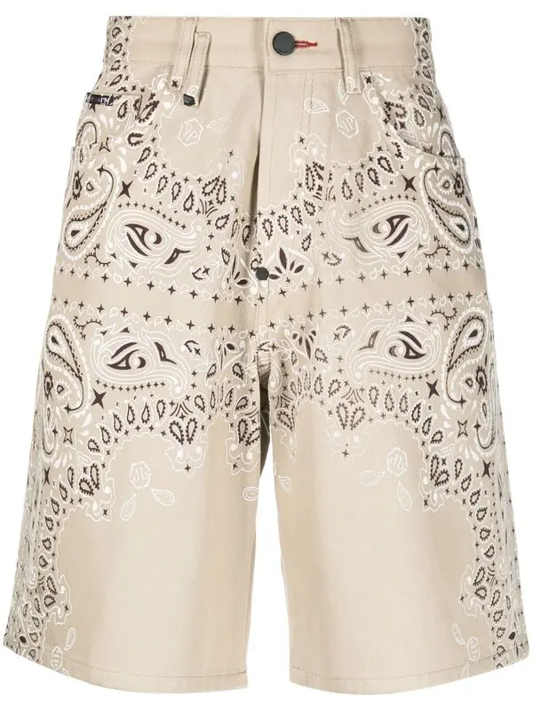Philipp Plein Bandana-print Denim Shorts - Neutrals
