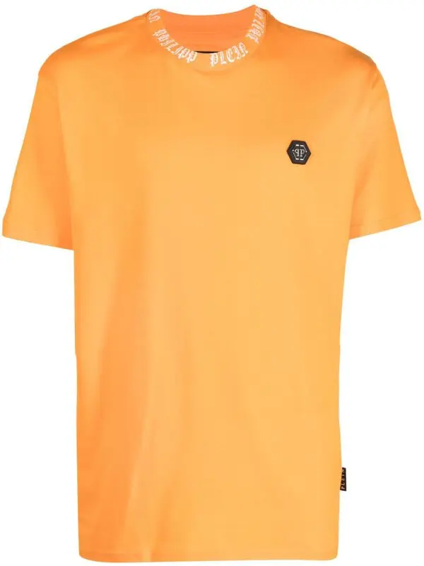 Philipp Plein Ss Gothic Plein Logo-patch T-shirt - Orange