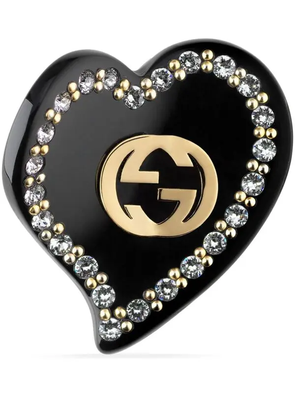 Gucci Crystal Heart Hair Clip - Silver Black GUCCI Interlocking GG crystal-embellished silver-tone hair  main image 2